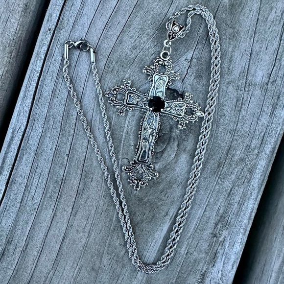 Handmade | Jewelry | Silver Gothic Cross Necklace Floral Design Big ...